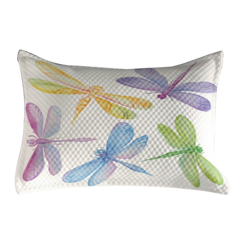 Dragonfly Quilted Pillowcover, Colorful Watercolor Winged Bugs Spring ...