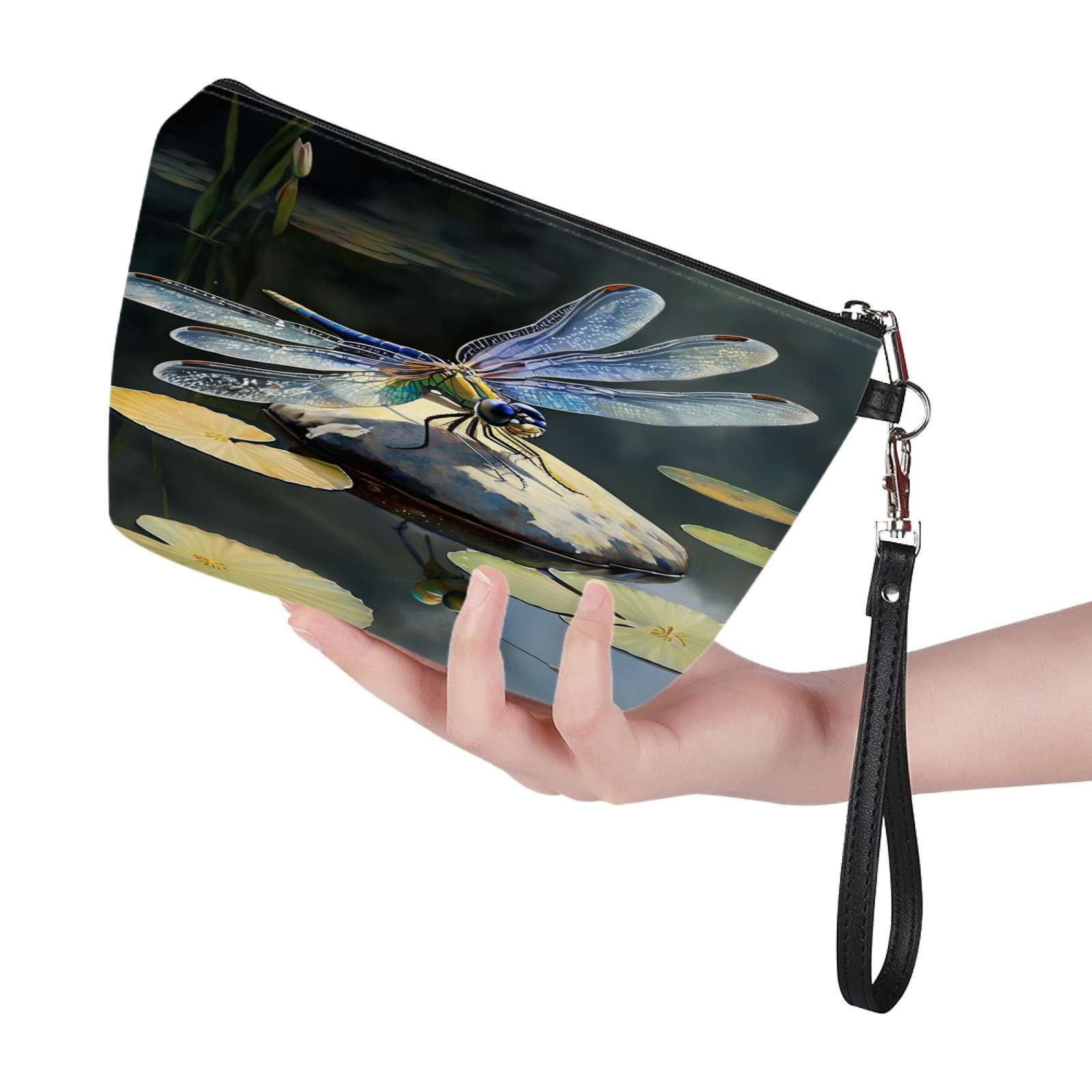 Dragonfly Reflection Art Print Leather Makeup Bag Small Travel Cosmetic Bag For Women,Cosmetic ...
