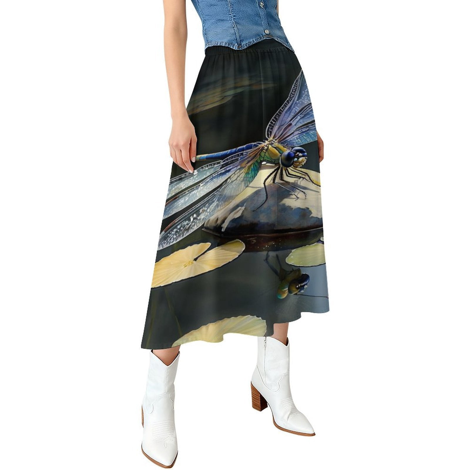 Dragonfly Reflection Art Print Women High Waist Midi Skirt Elegant Midi ...