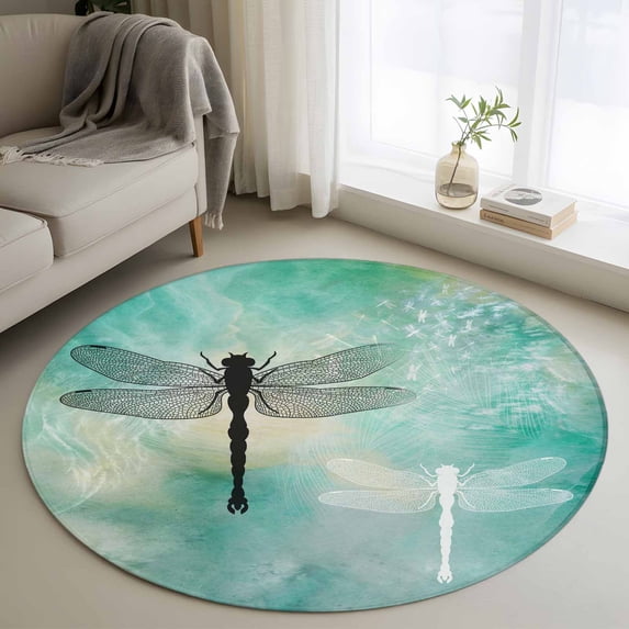 Dragonfly Round Rug 3.3ft Washable Circle Entryway Rugs Non Slip Modern ...