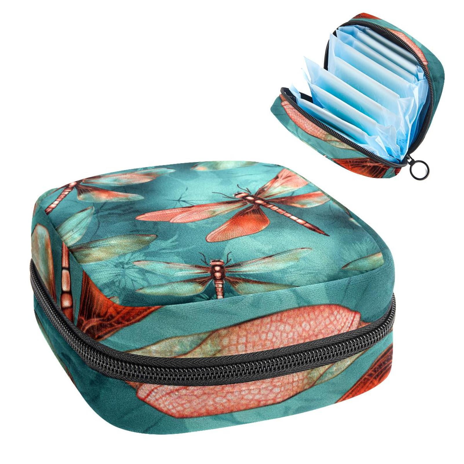 Dragonfly Sanitary Napkin Bag Pouch with Zipper, Period Purse Large ...