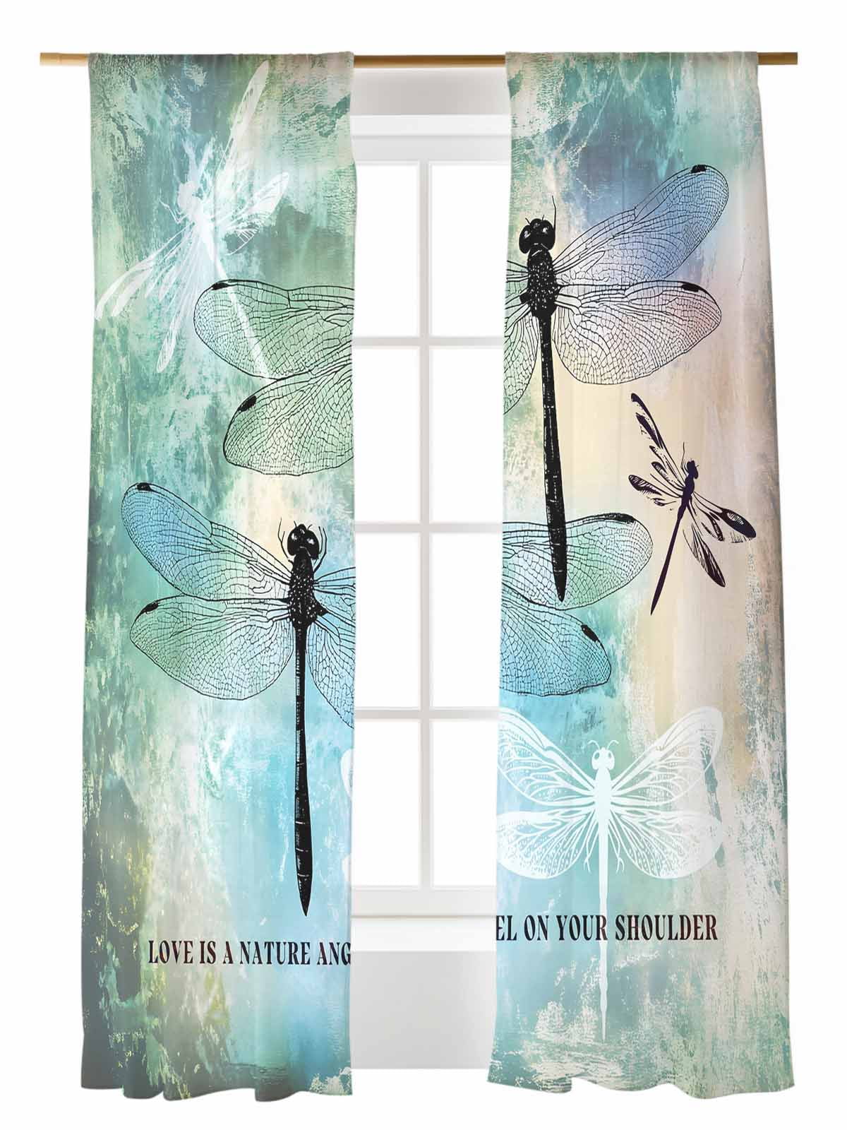 Dragonfly Sheer Curtains 108 Inch Long 2 Panels, Animal Teal Green ...