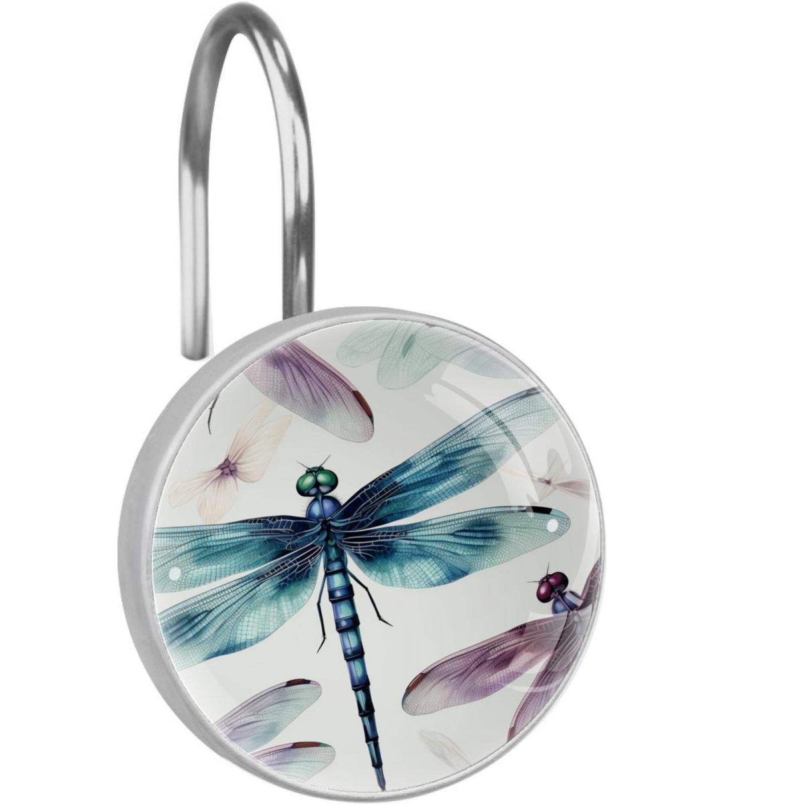 Dragonfly Shower Curtain Hooks （Set of 12） for Home Hotel Shower Rods Bathroom Crystal Glass ...