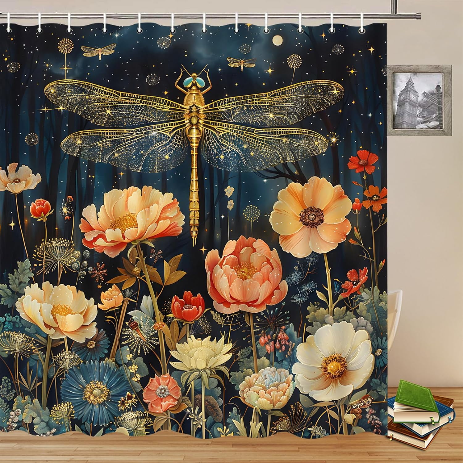 Dragonfly Shower Curtains Spring Floral Plant Outdoor Night View Wild ...