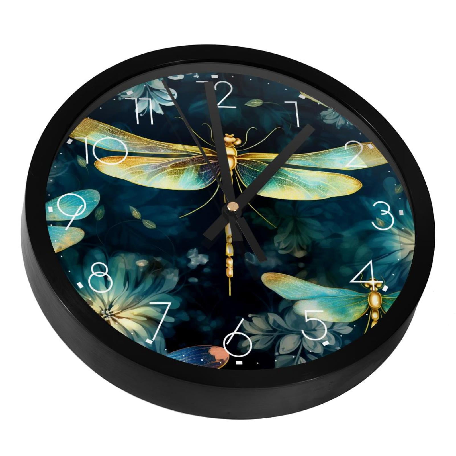 Dragonfly Silent Wall Clock, Non Ticking Battery Operated 9.8 Inch Wall ...