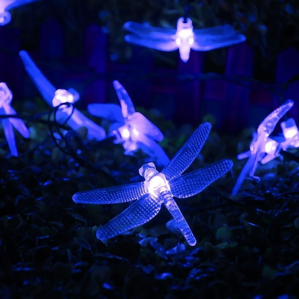Dragonfly Solar String Lights Outdoor, 20ft 30 LED Waterproof Fairy ...