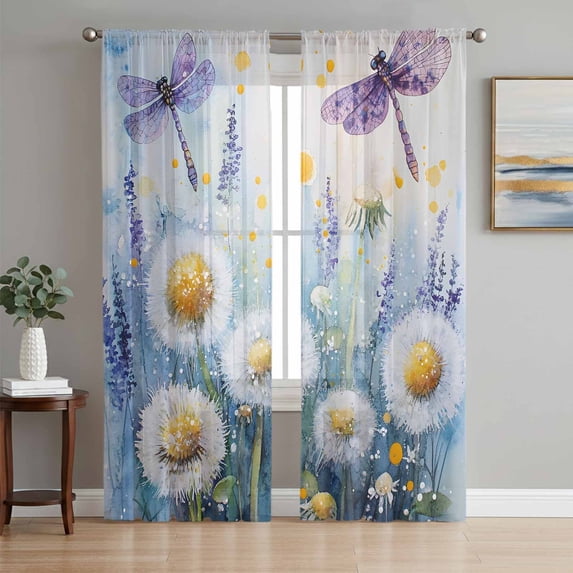 Dragonfly Spring Floral Sheer Curtains 84 Inch Length 2 Panels Set ...