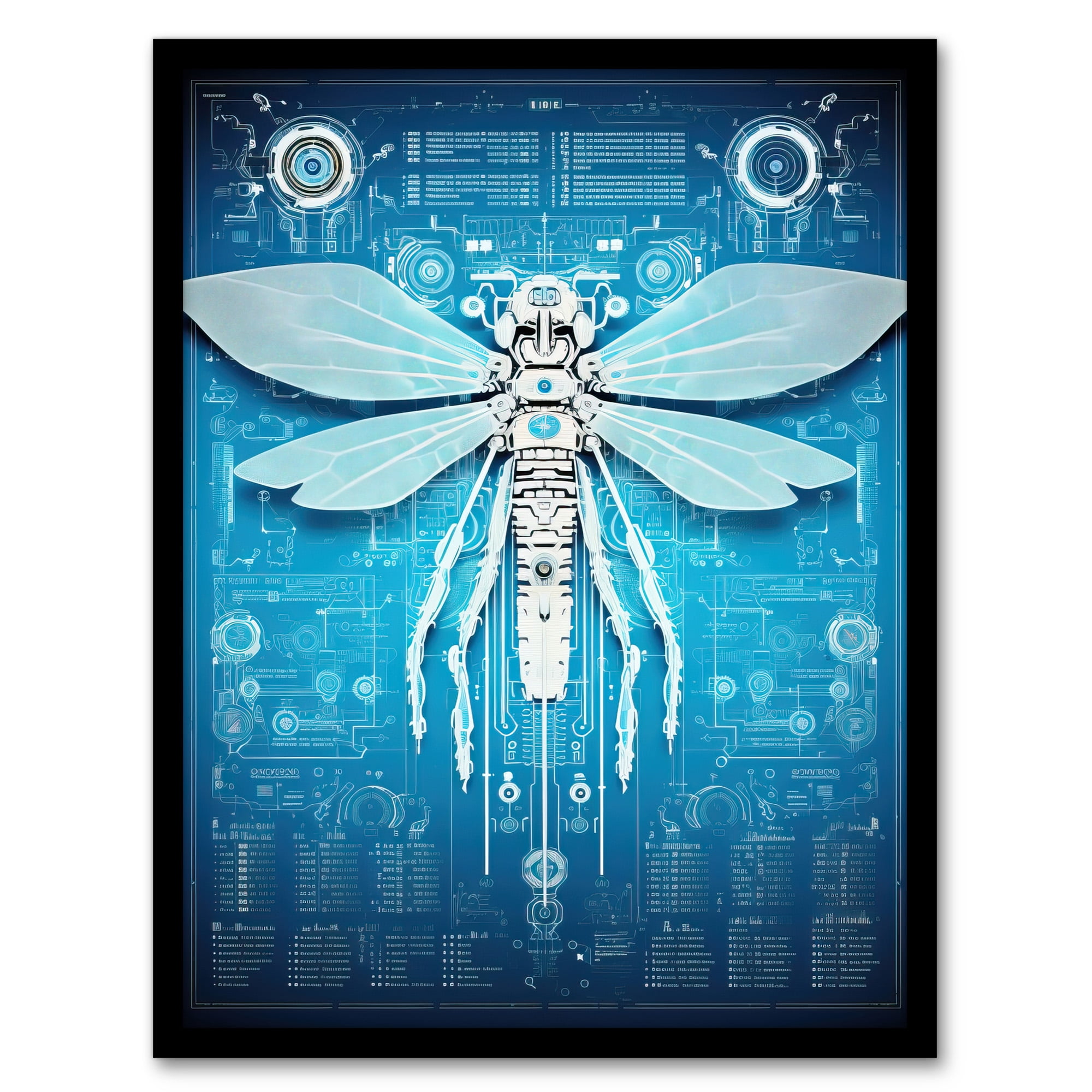 Dragonfly Spy Robot Hybrid Schematic Blueprint Futuristic Secret Complex Arcane Manuscript Gift ...