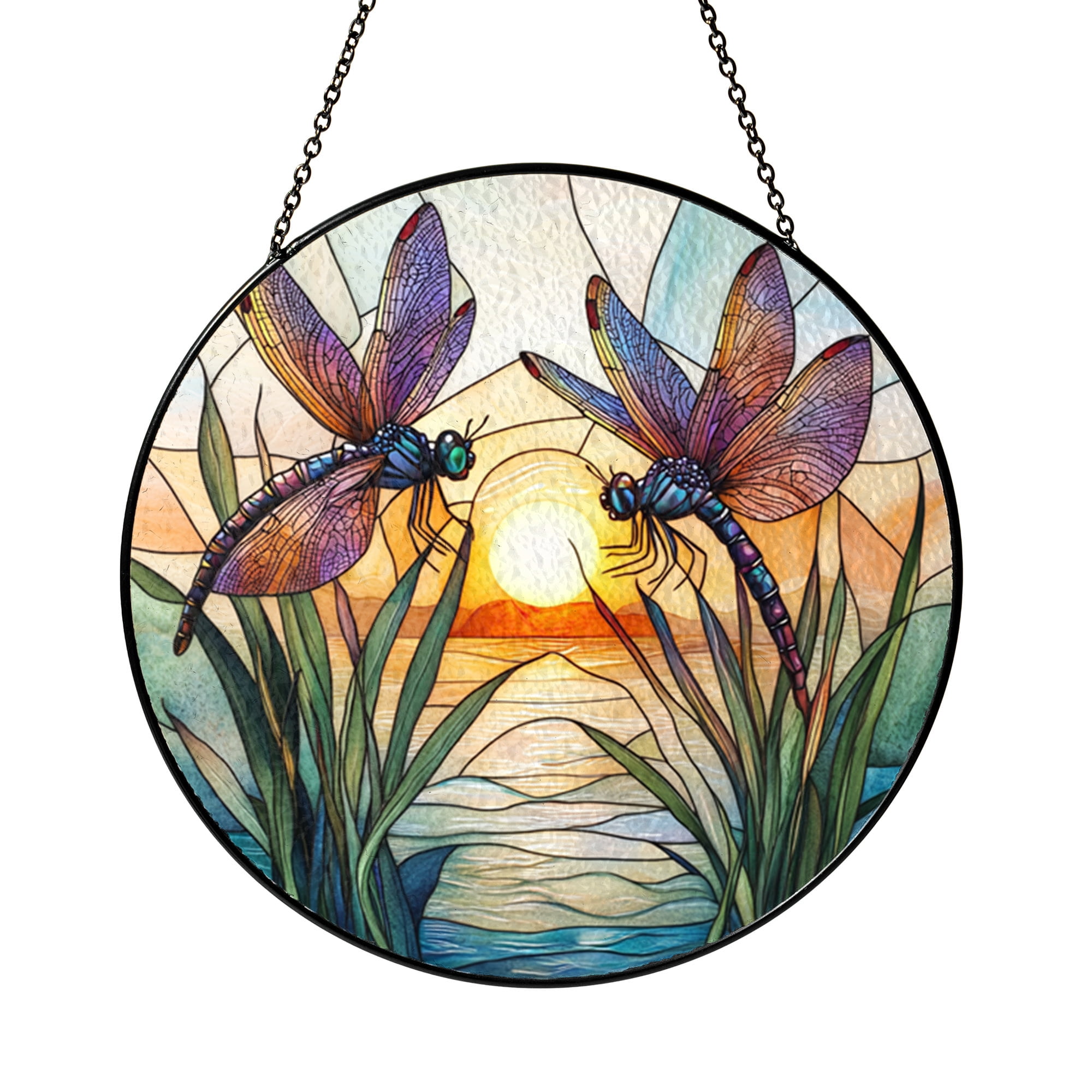 Dragonfly Stained Glass Style Suncatcher – Leafy Nature Window Decor ...
