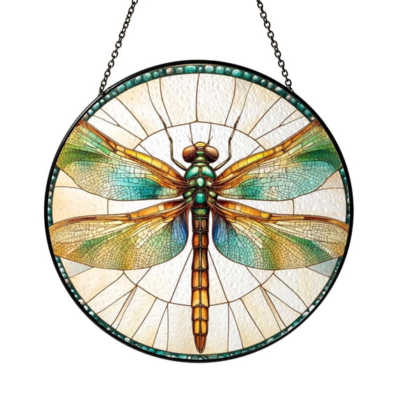 Dragonfly Stained Glass Style Suncatcher Window Decor, Green Nature Art ...