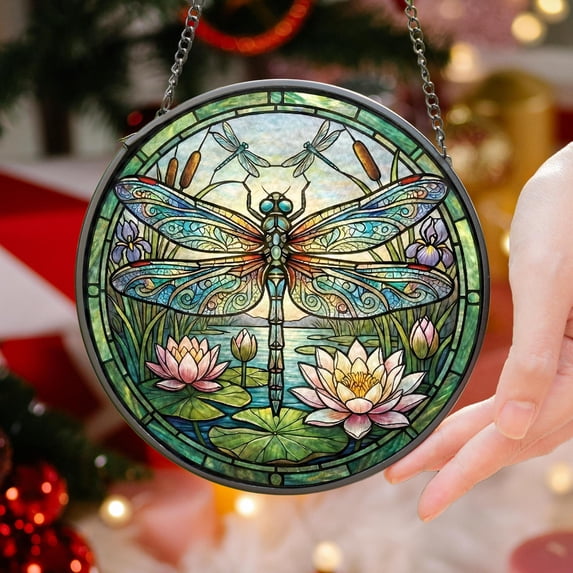 Dragonfly Stained Glass Suncatcher, Dragonfly Flower Suncatcher ...