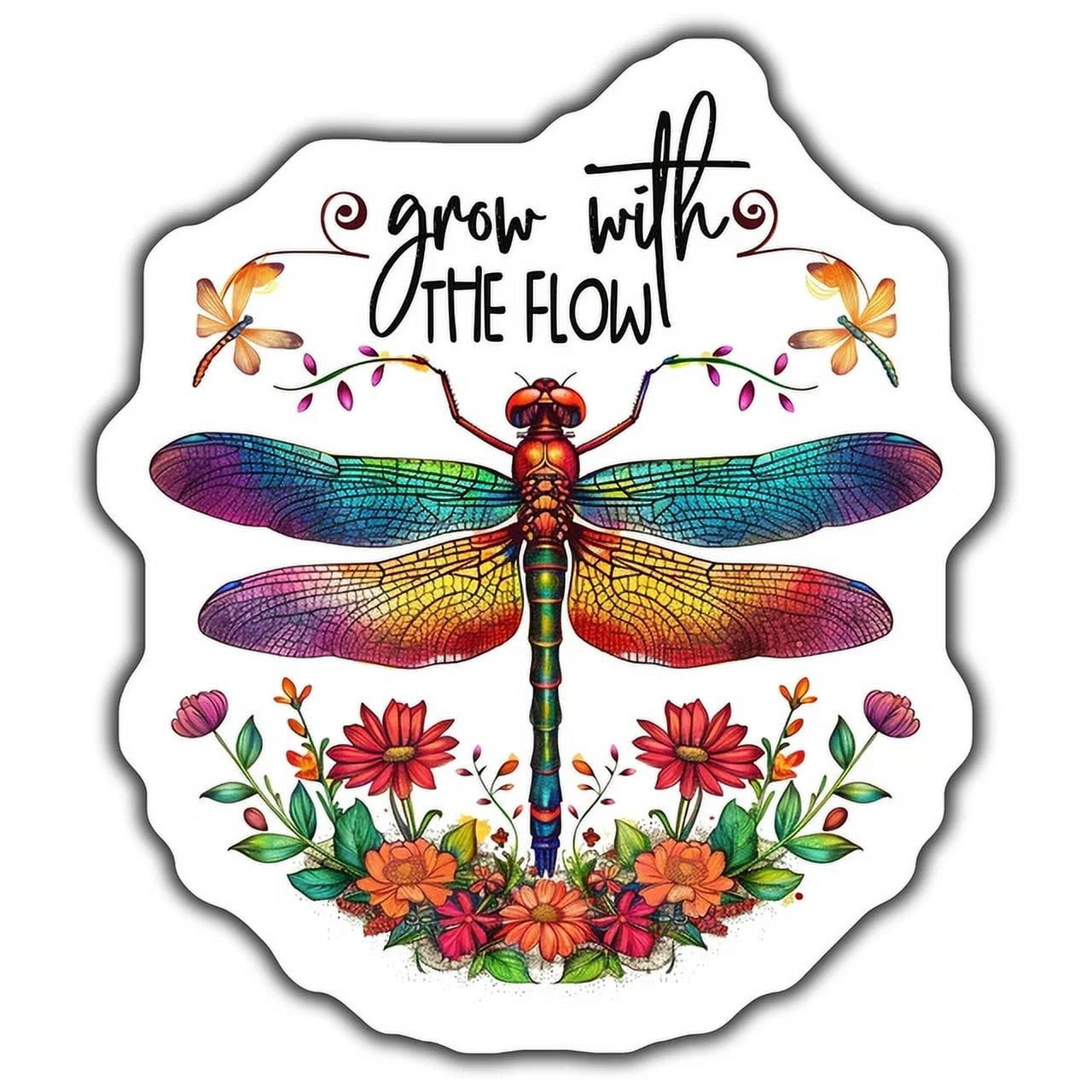 Dragonfly Sticker Colorful Grow With The Flow, Inspirational Waterproof ...