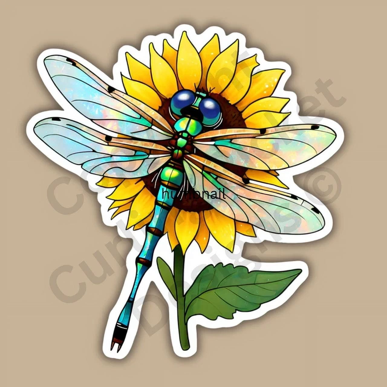 Dragonfly Stretched Out On A Sunflower Insect Flower Cute Sticker Phone ...