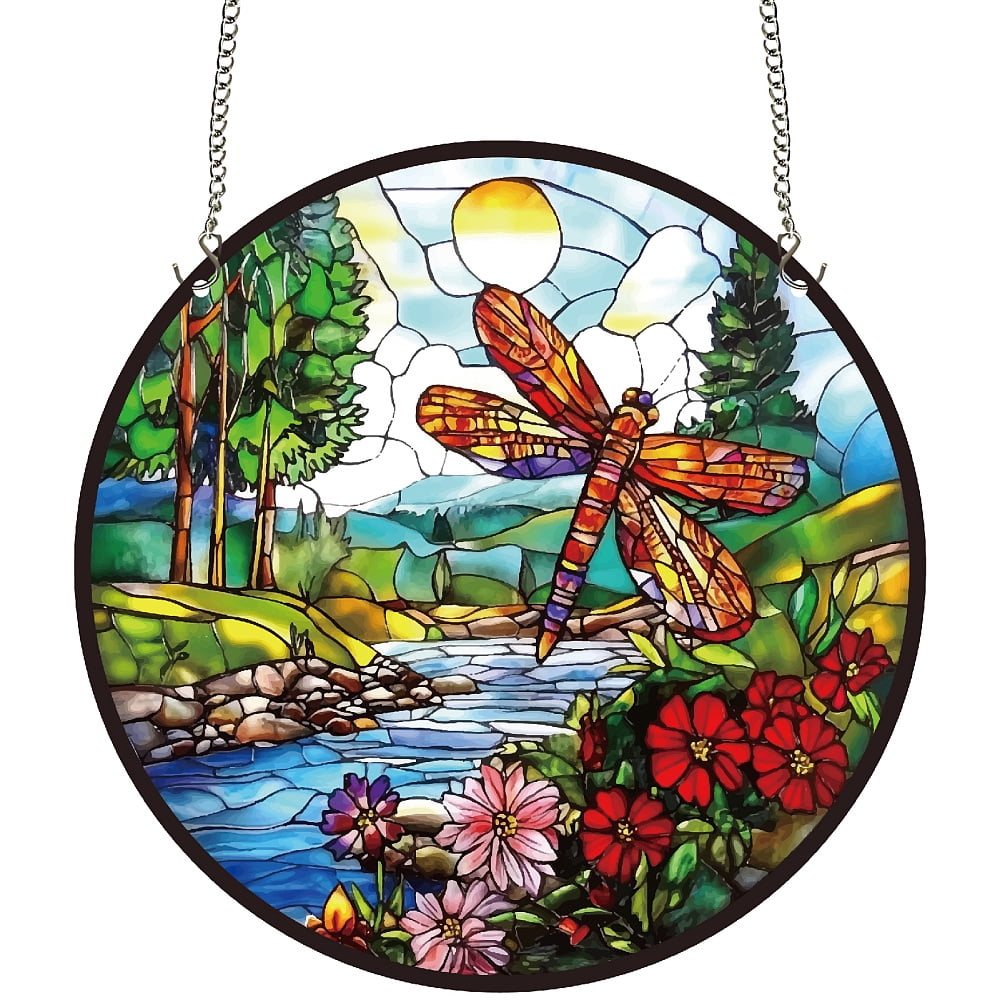 Dragonfly Sun Catchers Round Acrylic Suncatchers Stained Rainbow Window ...