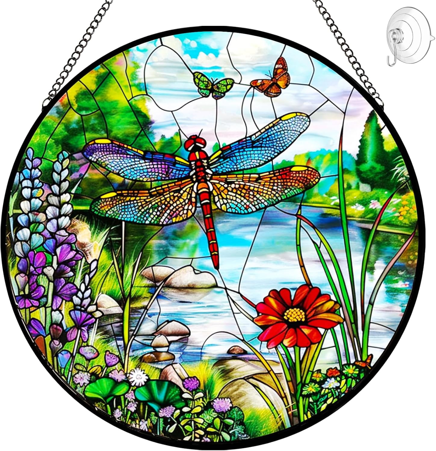 Dragonfly Suncatcher Stained Glass Window Hanging - Handmade Stained ...