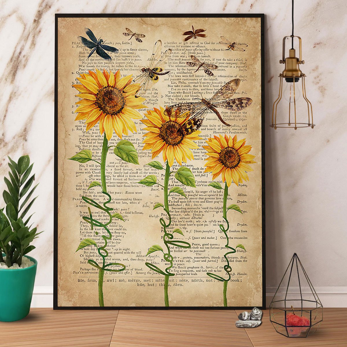 Dragonfly Sunflower Faith Hope Lovevintage Paper Poster No Frame Matte ...