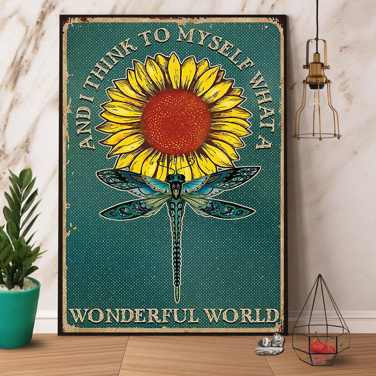 Dragonfly Sunflower What A Wonderful World Paper Poster No Frame Matte ...