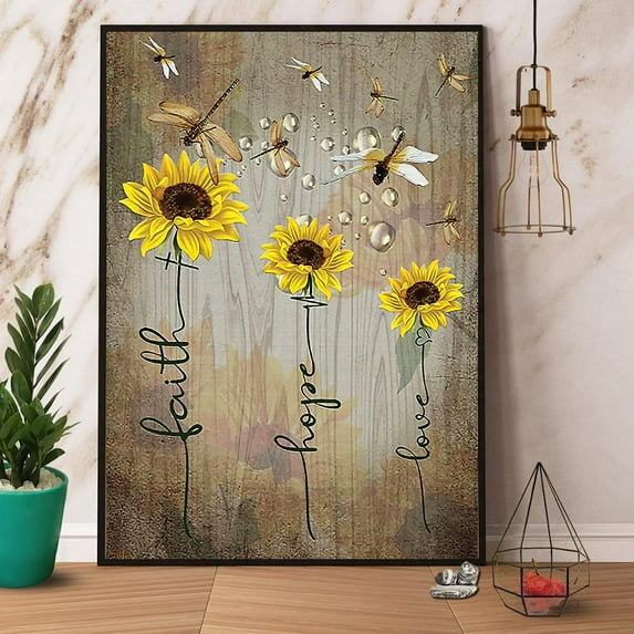 Dragonfly Sunflowers Faith Hope Love Paper Poster No Frame Matte Wall ...