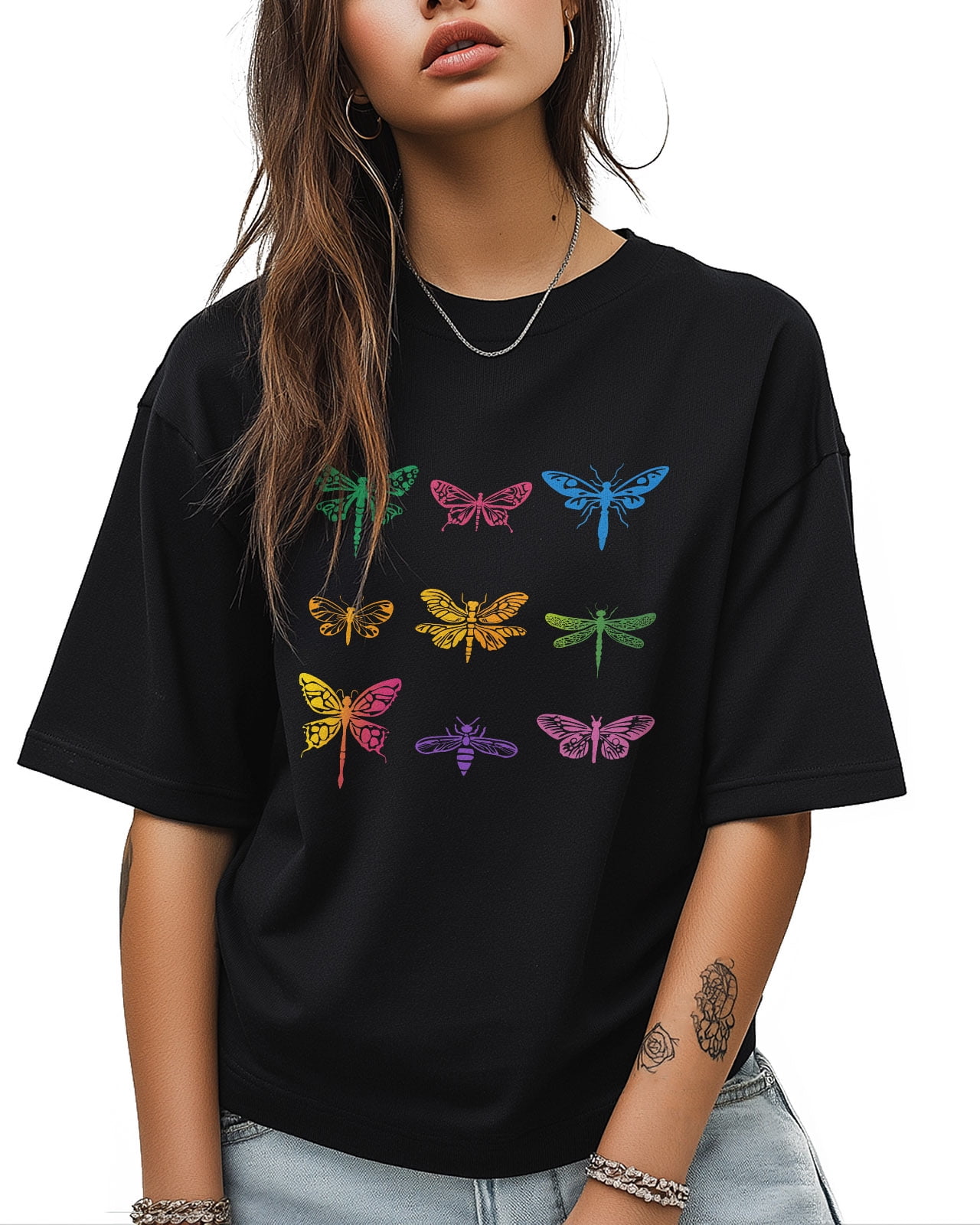 Dragonfly T Shirts for Women Short Sleeve Cotton Crewneck T-Shirt ...