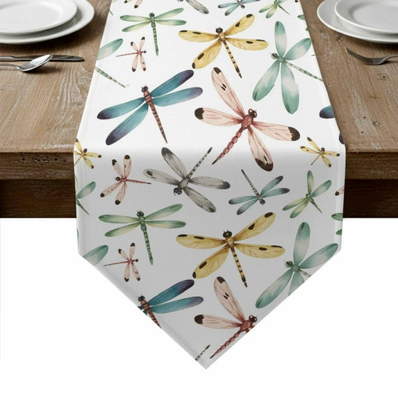 Dragonfly Table Runner Linen Burlap Table Runner 90 Inches Long ...