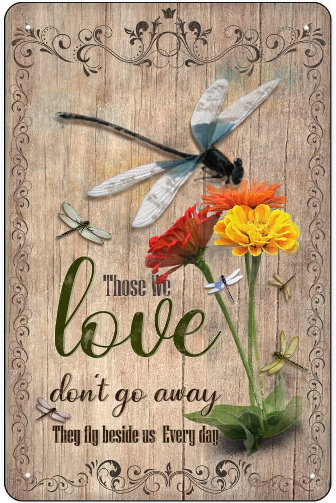 Dragonfly Those We Love Don't Go Away Hippie Vintage Tin Sign Colorful Sunflower Wall Art ...