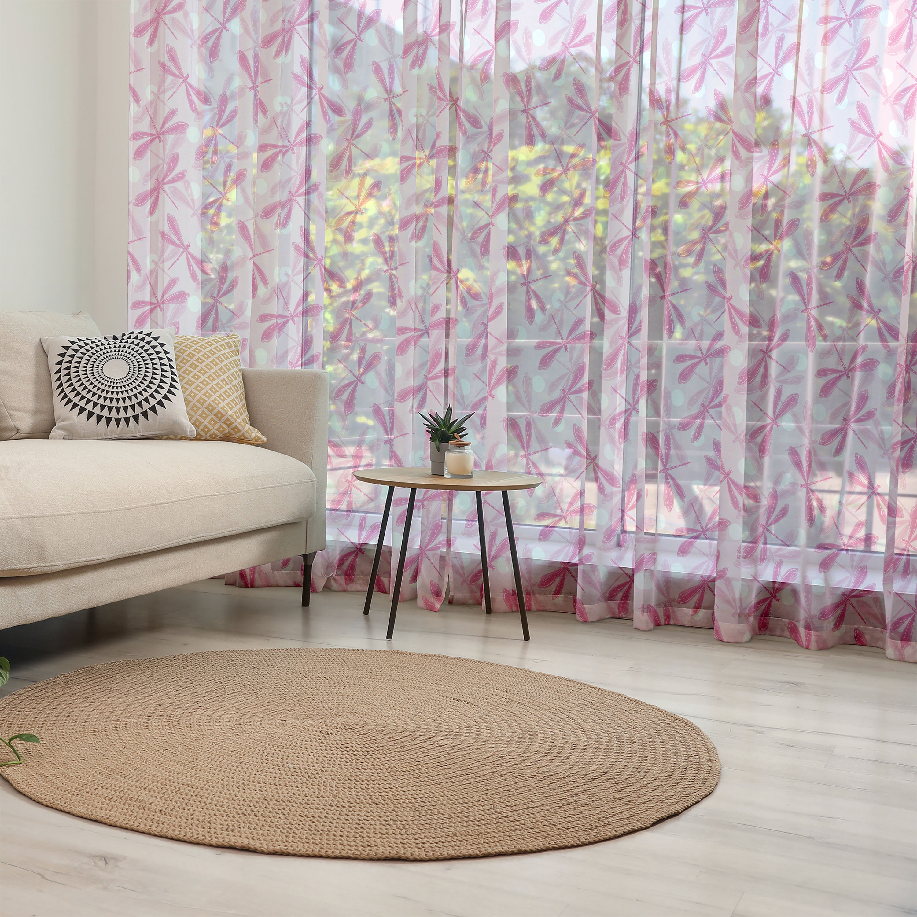 Dragonfly Tulle Curtains with Rod Pocket, Vibrant Spring Theme Beauty Pattern with Winged ...