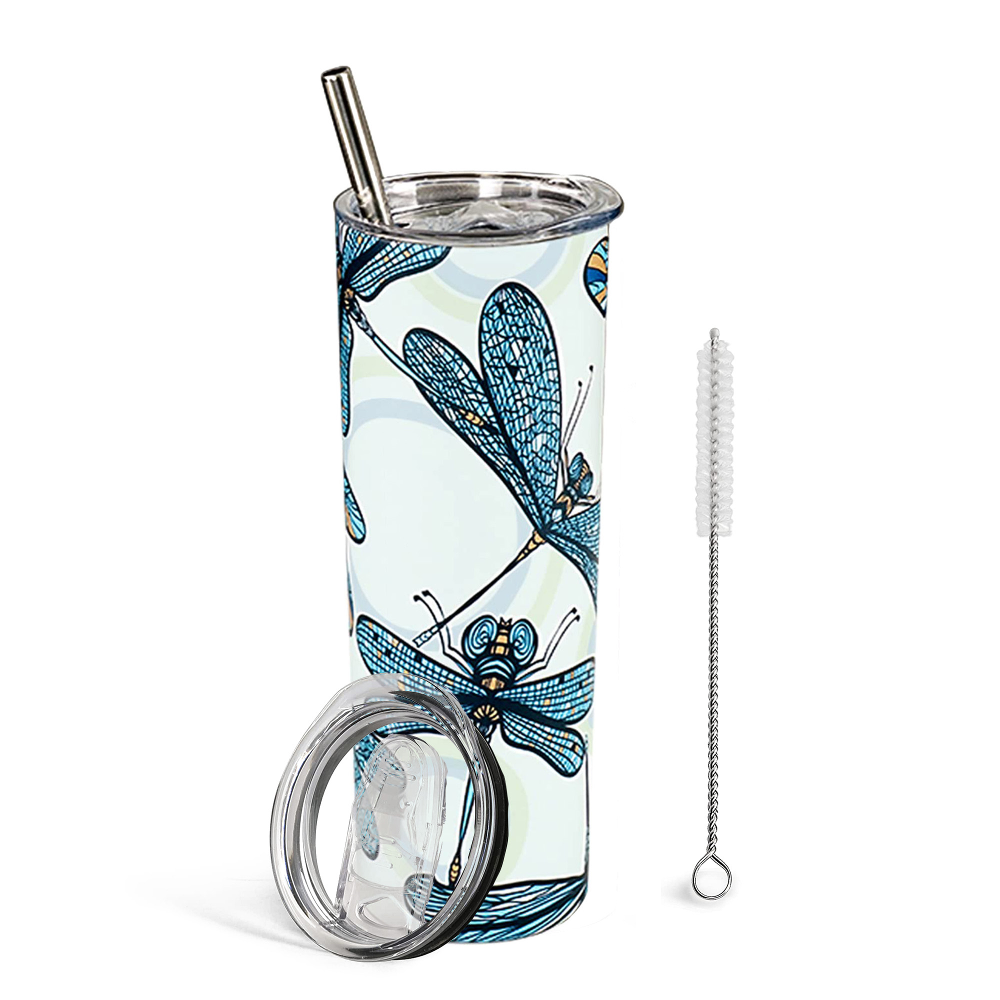 Dragonfly Tumbler With Lid and Straw, Stainless Steel 20oz Dragonfly ...