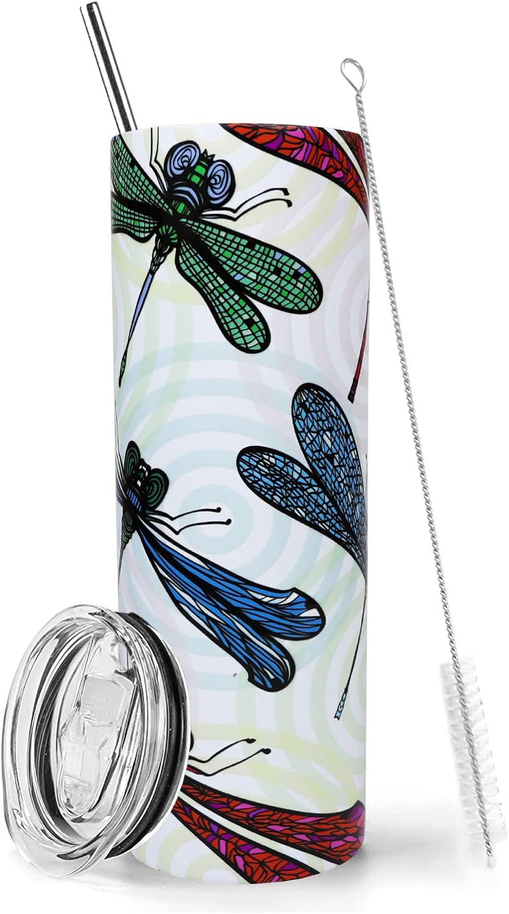 Dragonfly Tumbler With Lid and Straw 20 oz Insulated Dragonfly Tumbler ...