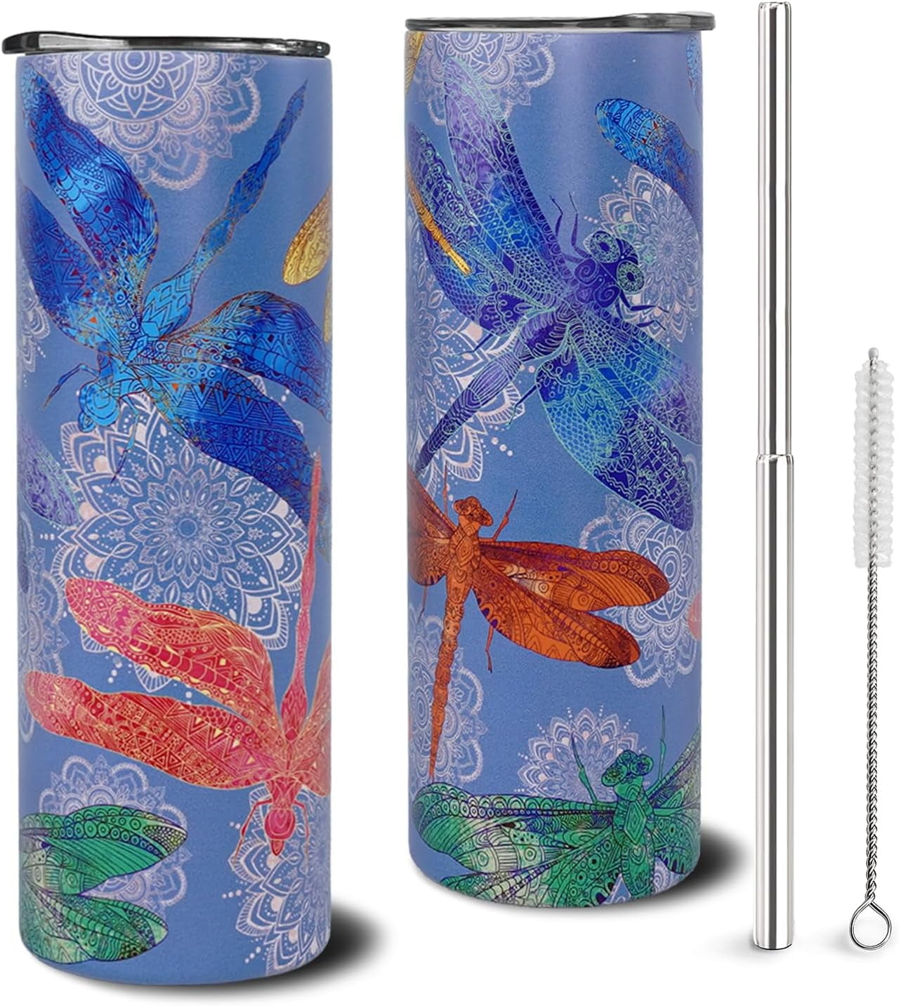 Dragonfly Tumbler With Lid and Straw Stainless Steel 20oz Dragonfly ...
