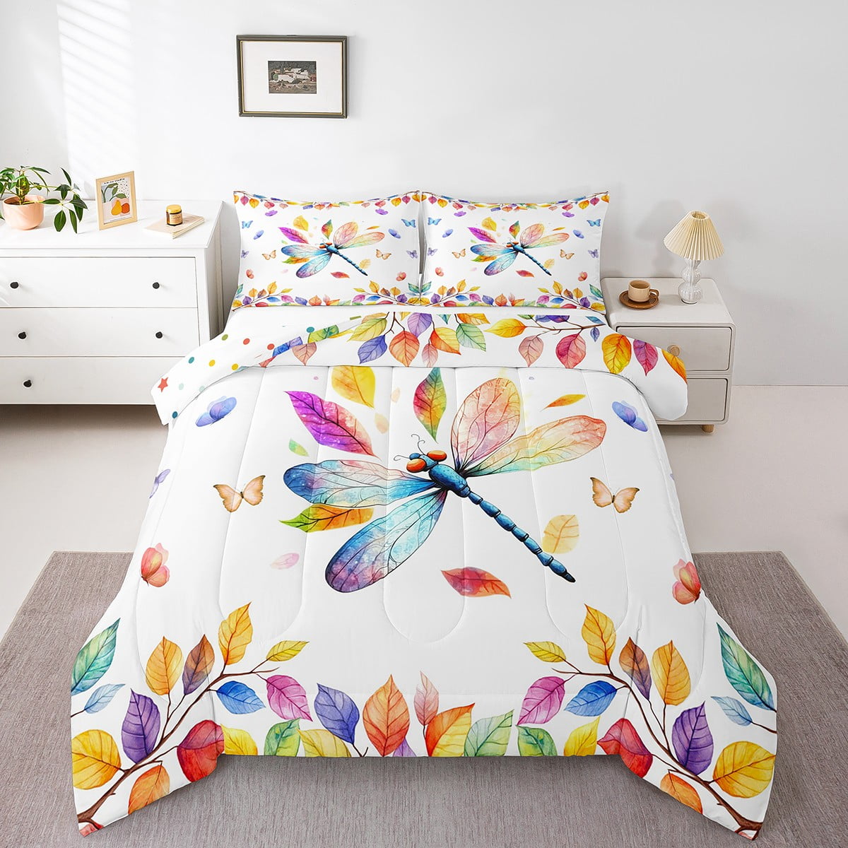Dragonfly Twin Comforter Set Watercolor Animals Bedding Set, Chic ...