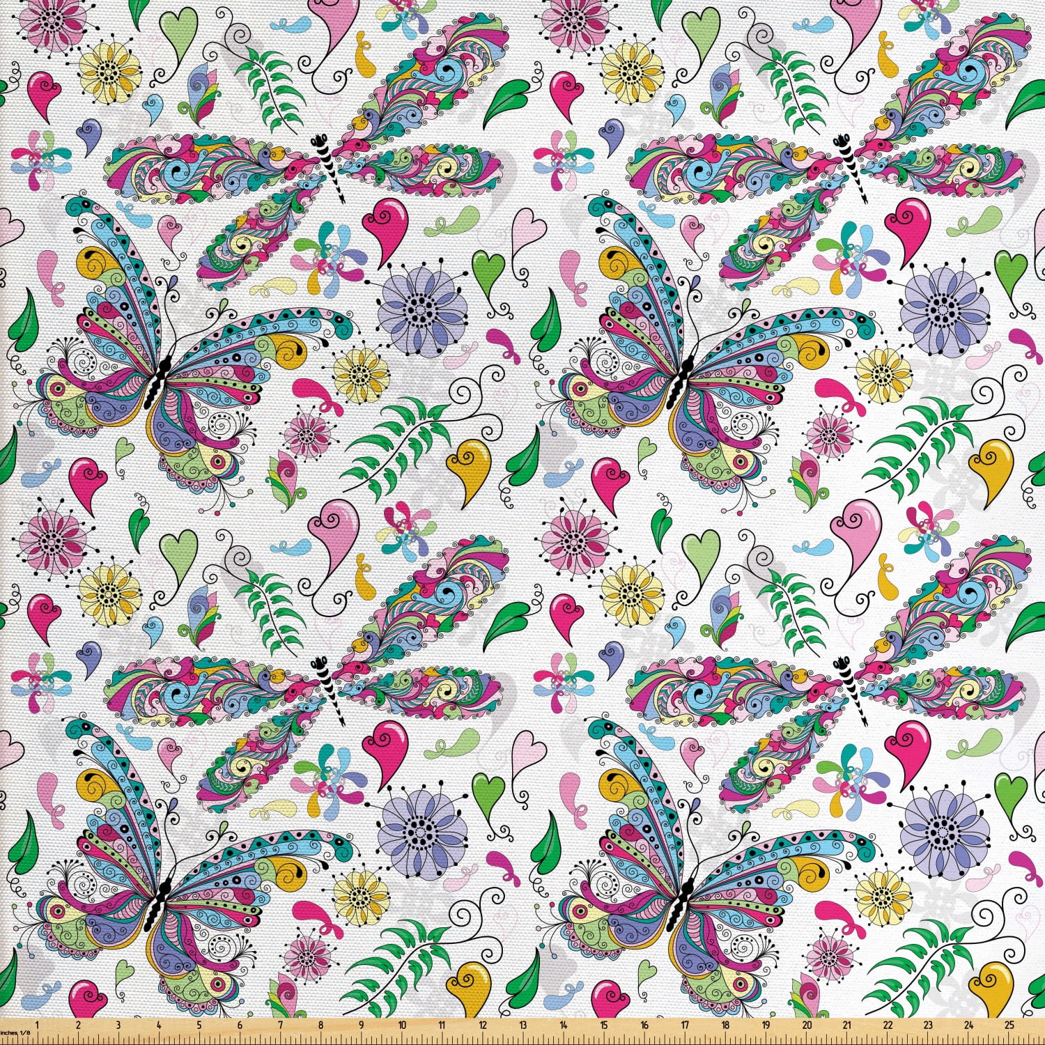 Ambesonne Butterfly Fabric by the Yard Upholstery, Paisley Dragonfly, 5 ...