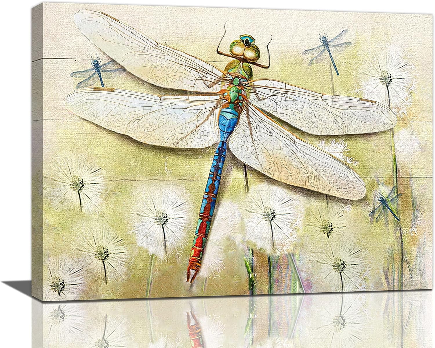 Dragonfly Wall Art Dragonfly Dandelion Pictures Wall Decor Canvas Prints Framed Modern Painting ...
