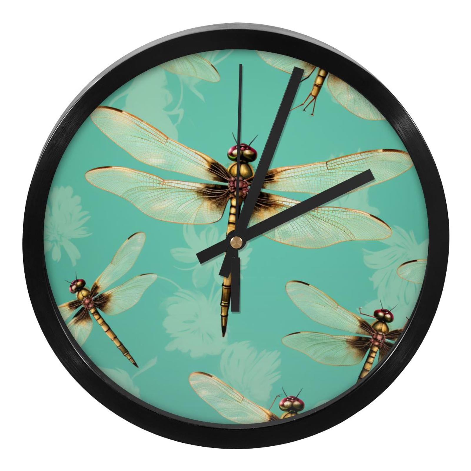 Dragonfly Wall Clock, 9.8 Inches, Silent, Not Ticking, Round Digital ...