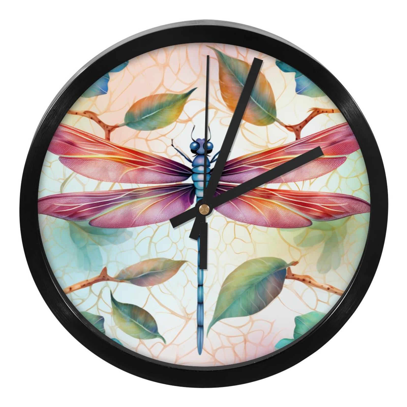 Dragonfly Wall Clock, 9.8 Inches, Silent, Not Ticking, Round Digital ...