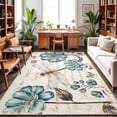 Dragonfly Washable Area Rug 5 x 7 ft Art Teal Floral Blooming ...