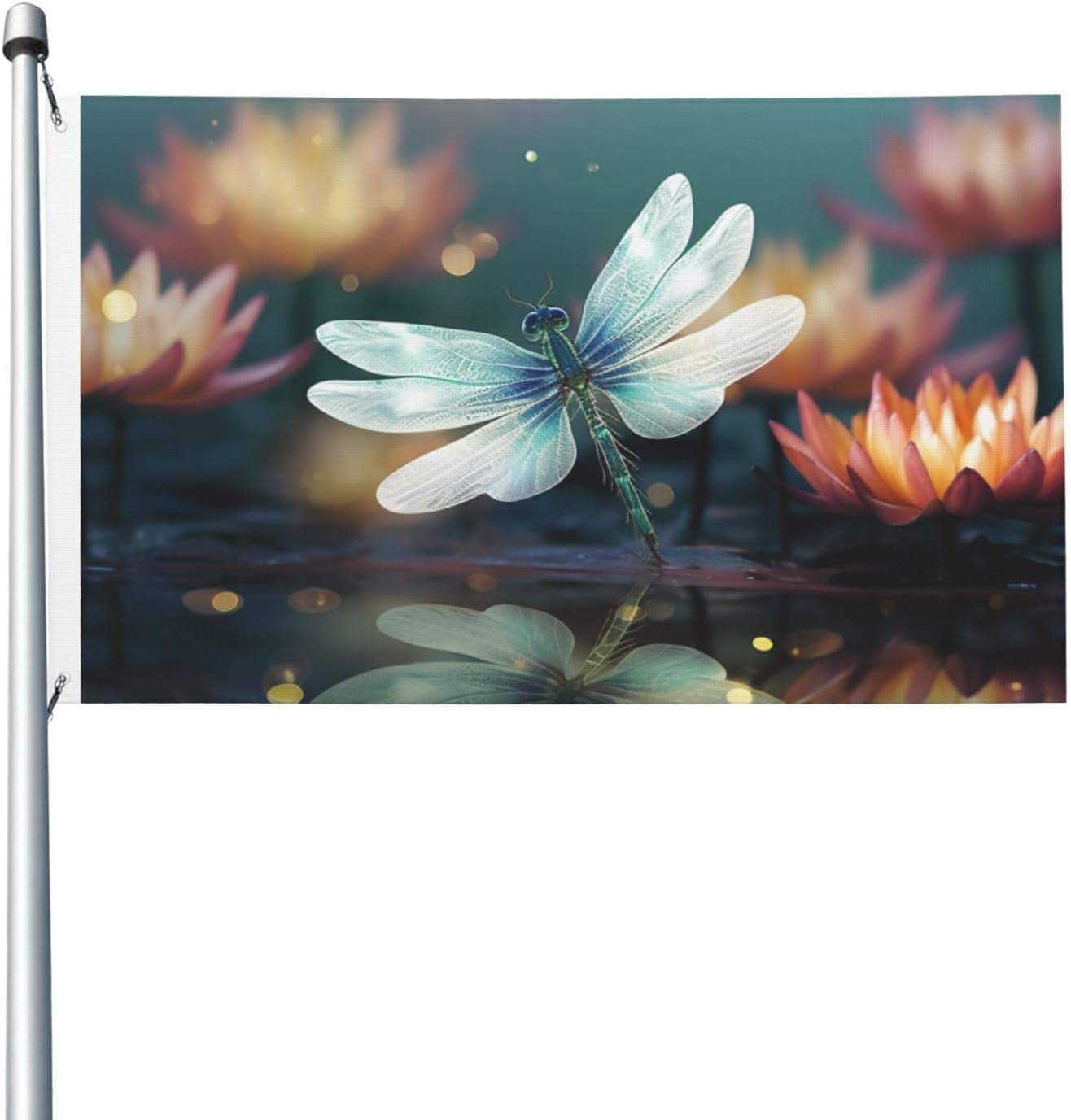 Dragonfly with Water Lily Garden Flag Welcome Flags for Outside Holiday ...