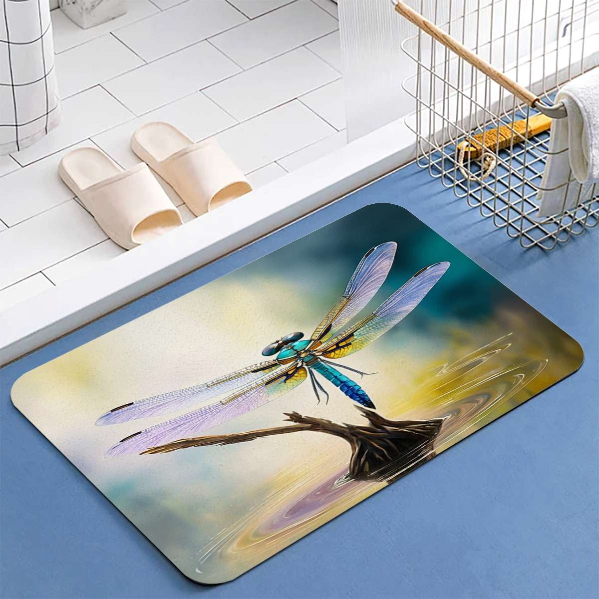 Dragonfly Water Reflection Art Diatomite Bath Mats Bathroom Absorbent ...