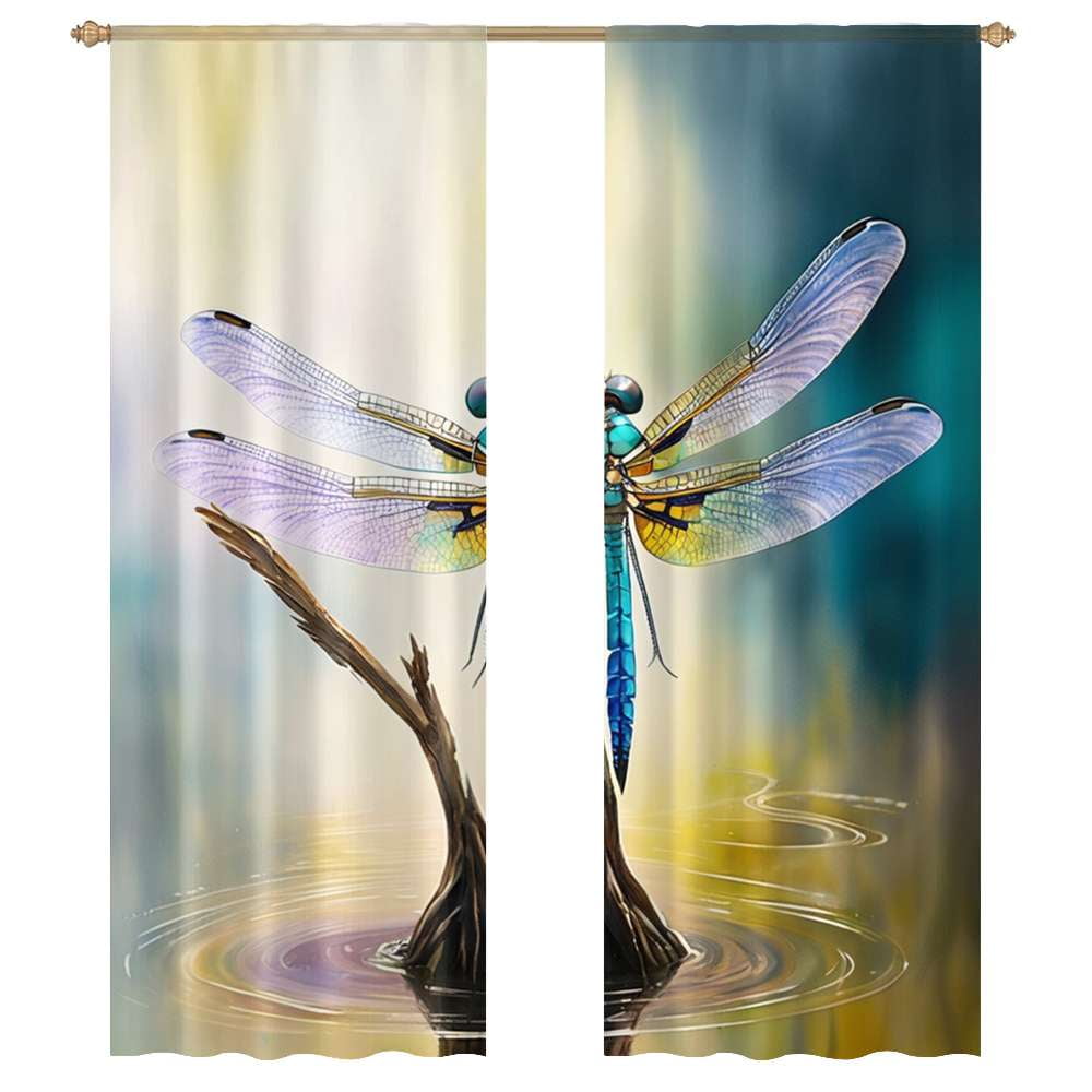 Dragonfly Water Reflection Art Sheer Window Curtains for Living Room ...