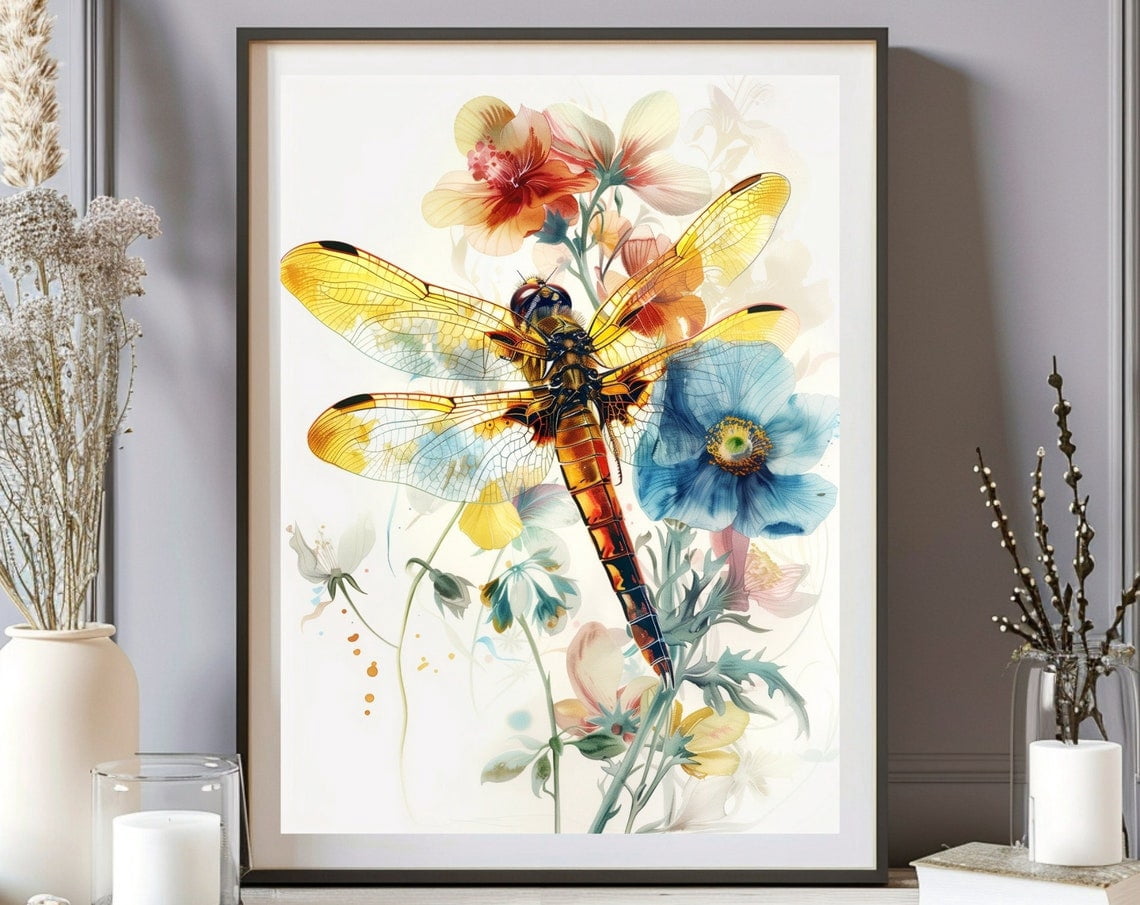 Dragonfly Watercolor Print, Dragonfly Art Print, Insects Painting Wall ...