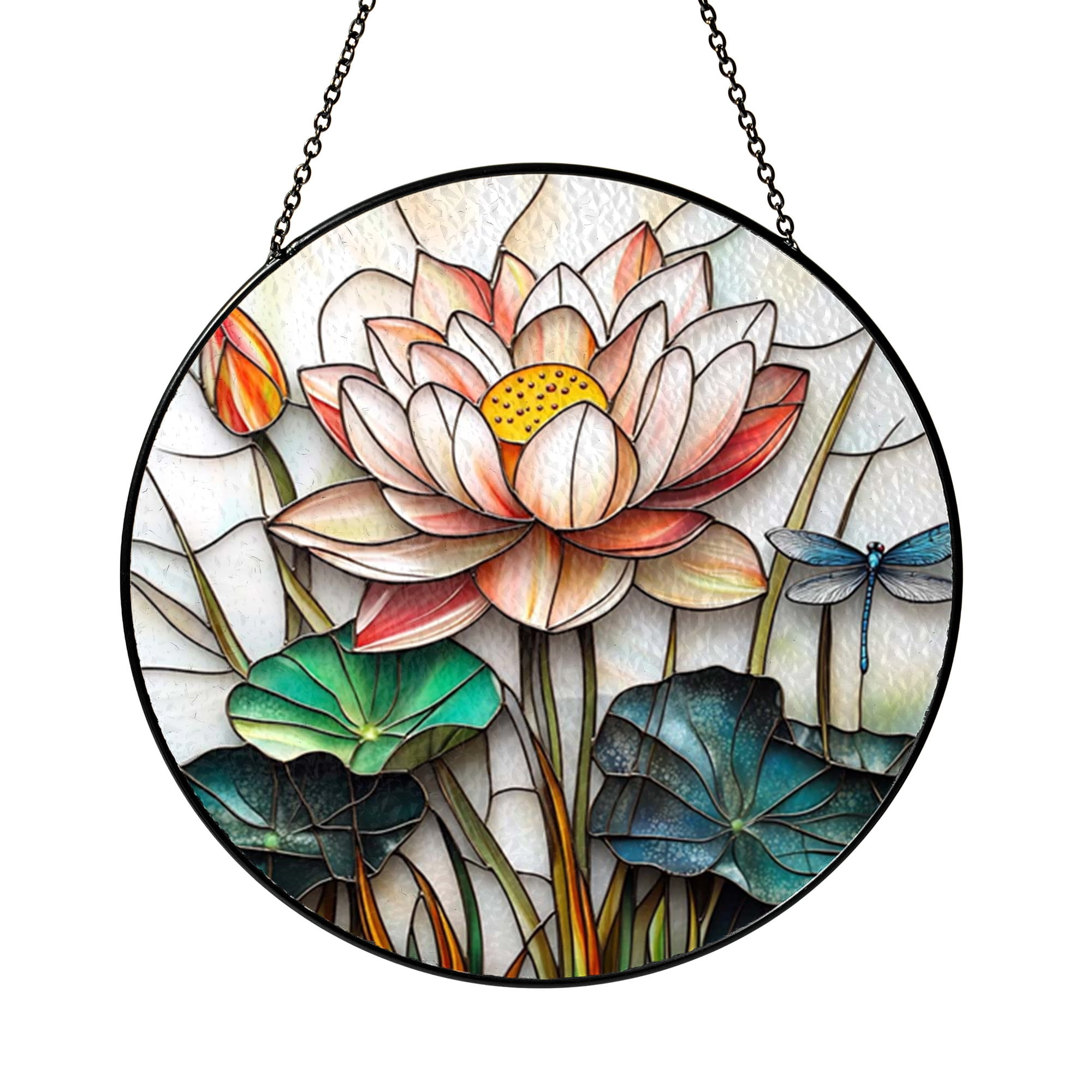 Dragonfly Waterlily Stained Glass Style Suncatcher Window Hanging Decor ...