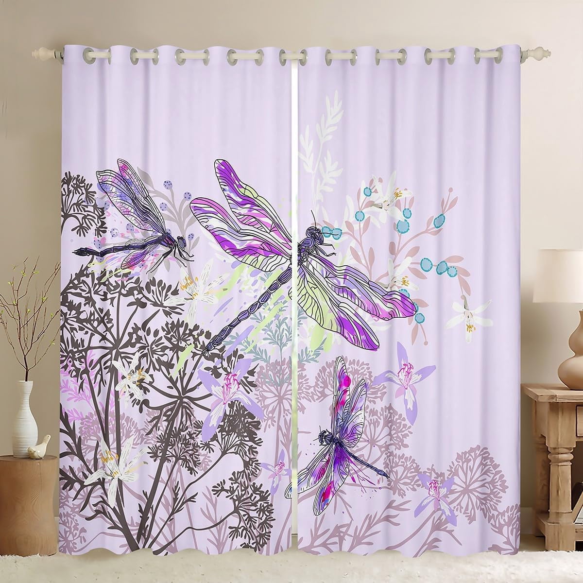 Dragonfly Window Curtains Dandelion Floral Window Drapes Treatments for ...