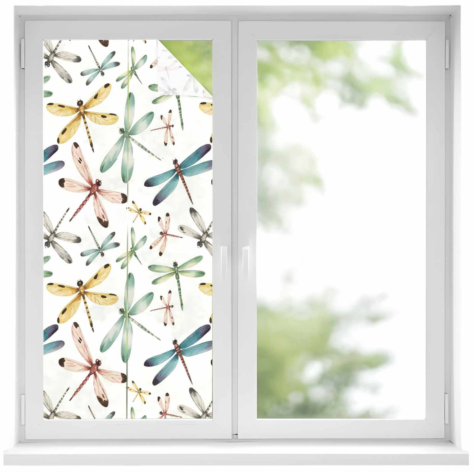 Dragonfly Window Privacy Film, Watercolor Colorful Nature Painting Art ...