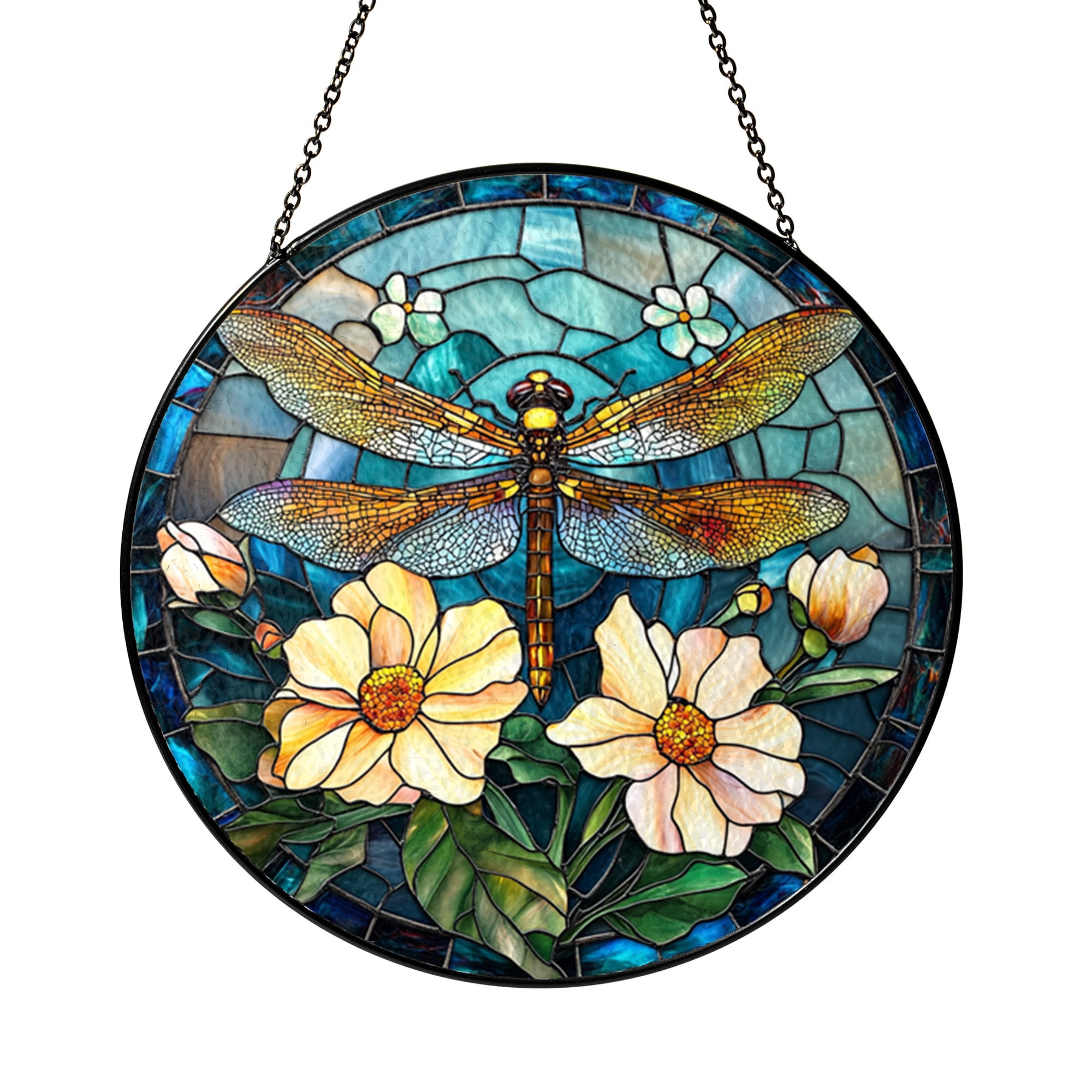 Dragonfly and Crescent Moon Stained Glass Style Suncatcher, Nature ...