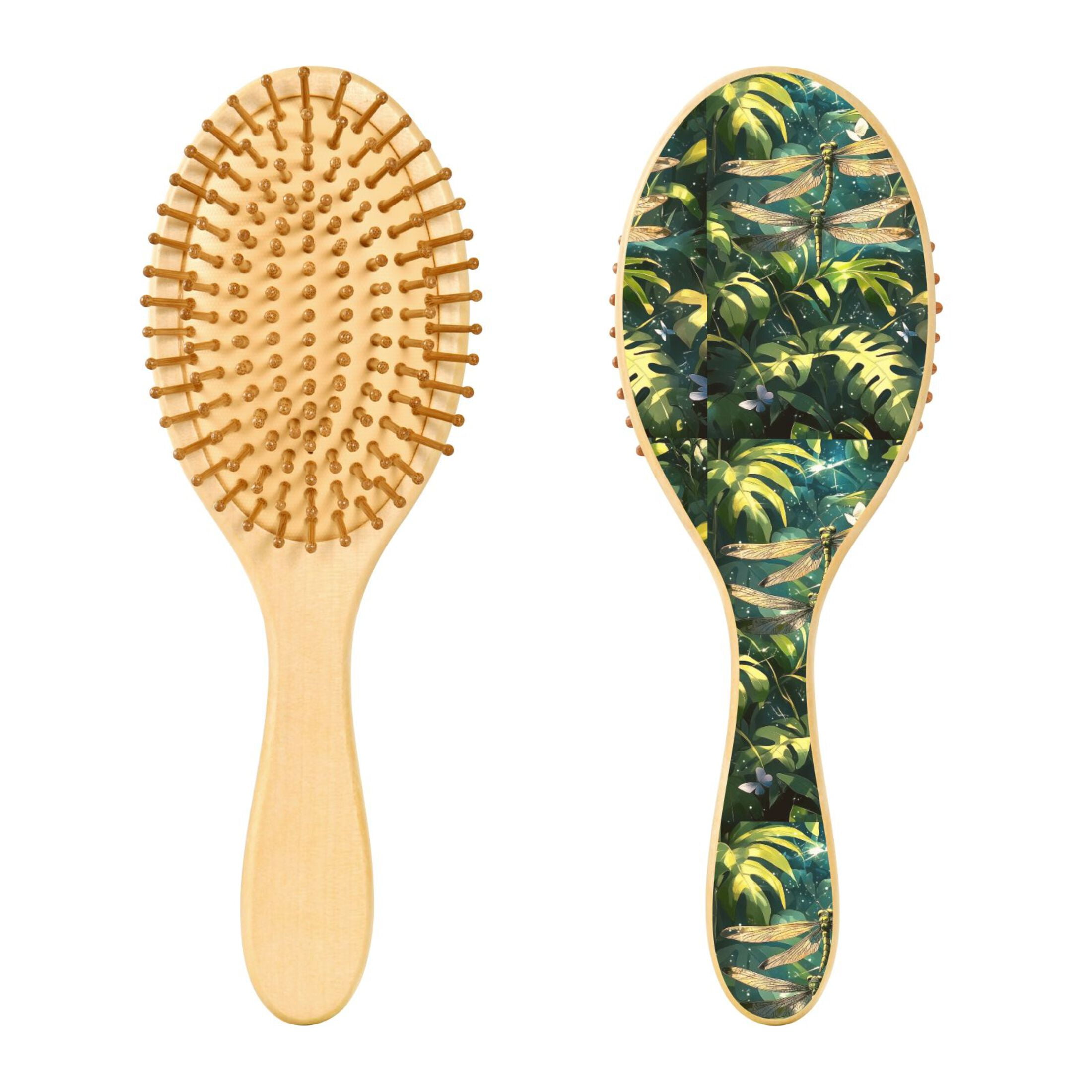 Dragonfly and Forest Wooden Hair Brush Natural Detangling Brush with ...