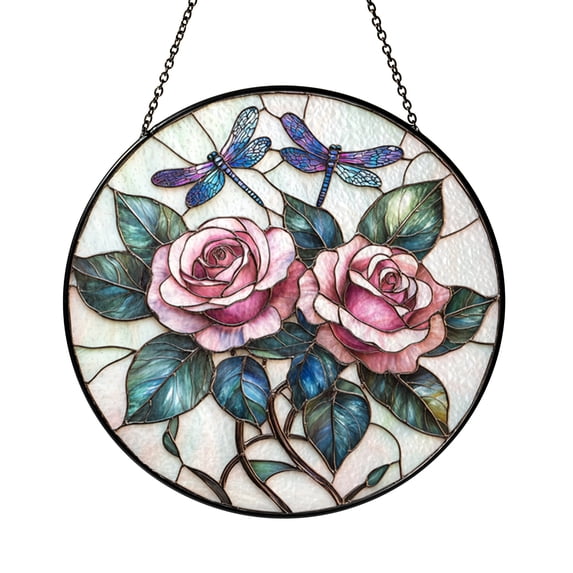 Dragonfly and Lotus Stained Glass Round Suncatcher – Zen Garden Window ...