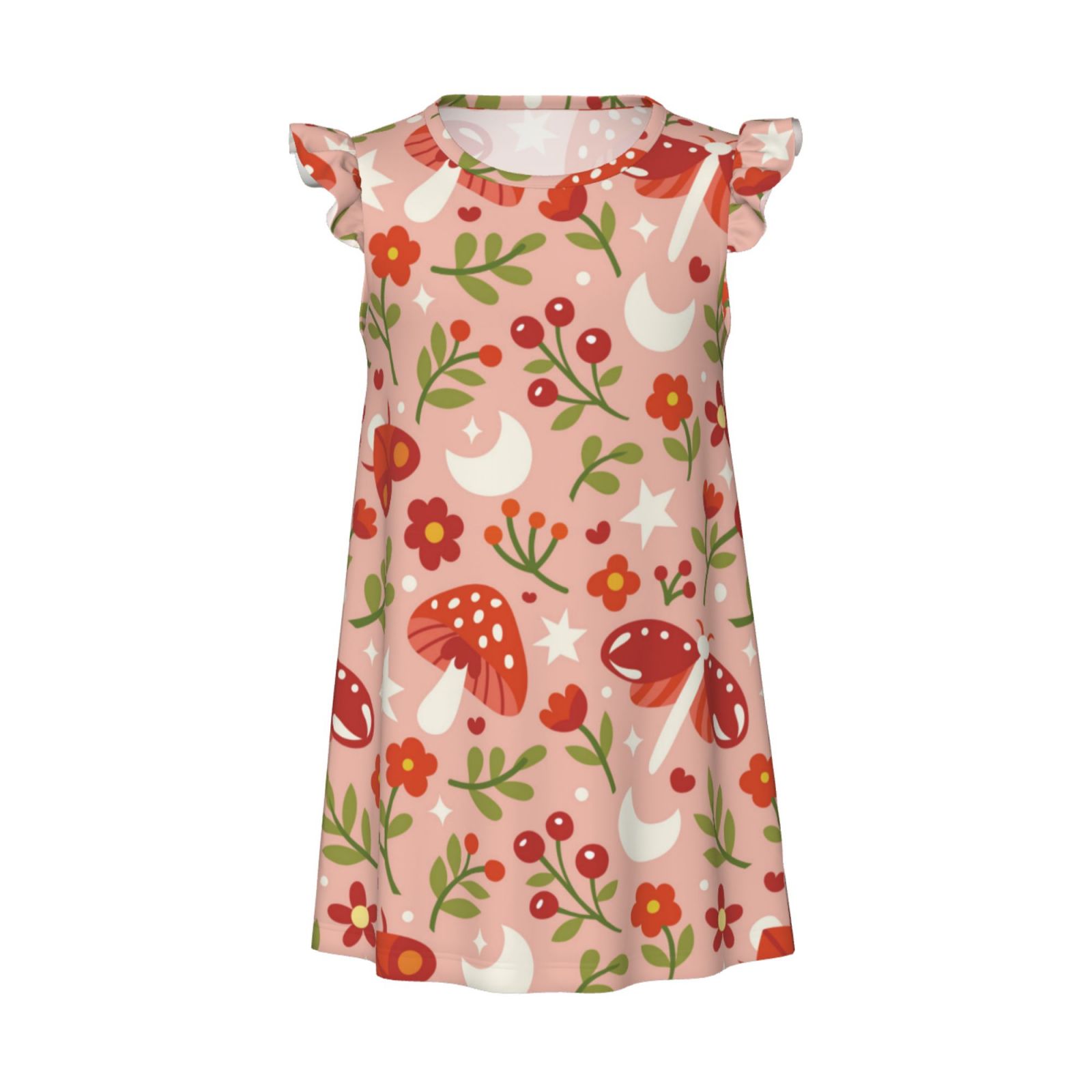 Dragonfly mushroom Girls Nightgowns, Flutter Sleeve Pajamas Nightdress ...