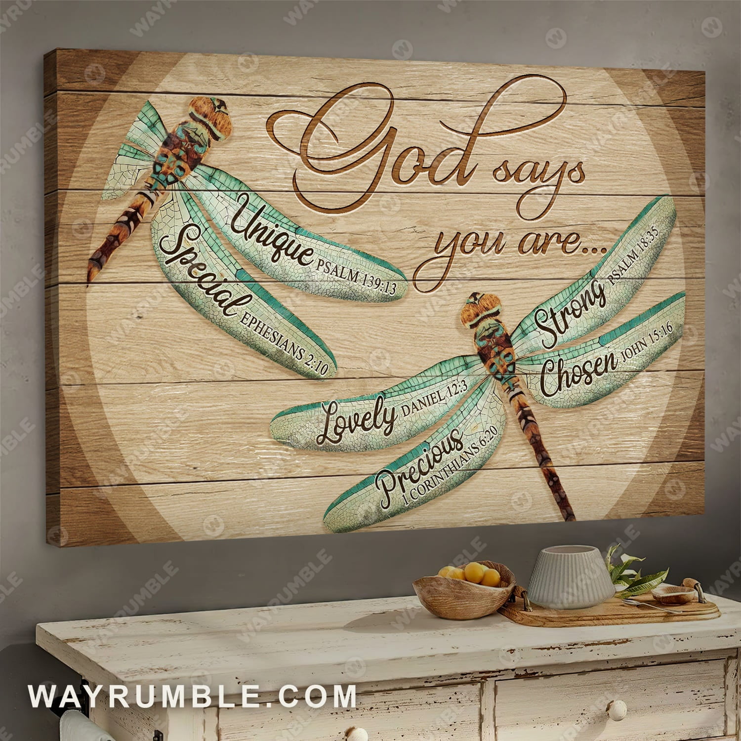 Dragonfly painting, God says you are Unique - Jesus Landscape poster ...