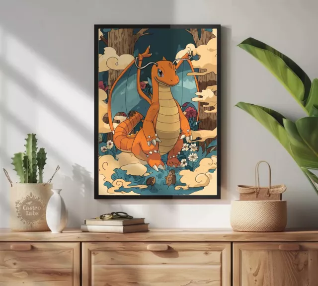 Dragonite Pokemon Poster - Japanese Tapestry Style Art, Printable Wall ...