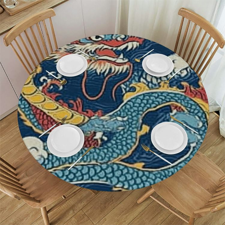 Dragons Fighting Clouds Round Tablecloth with Elastic Fitted Picnic ...