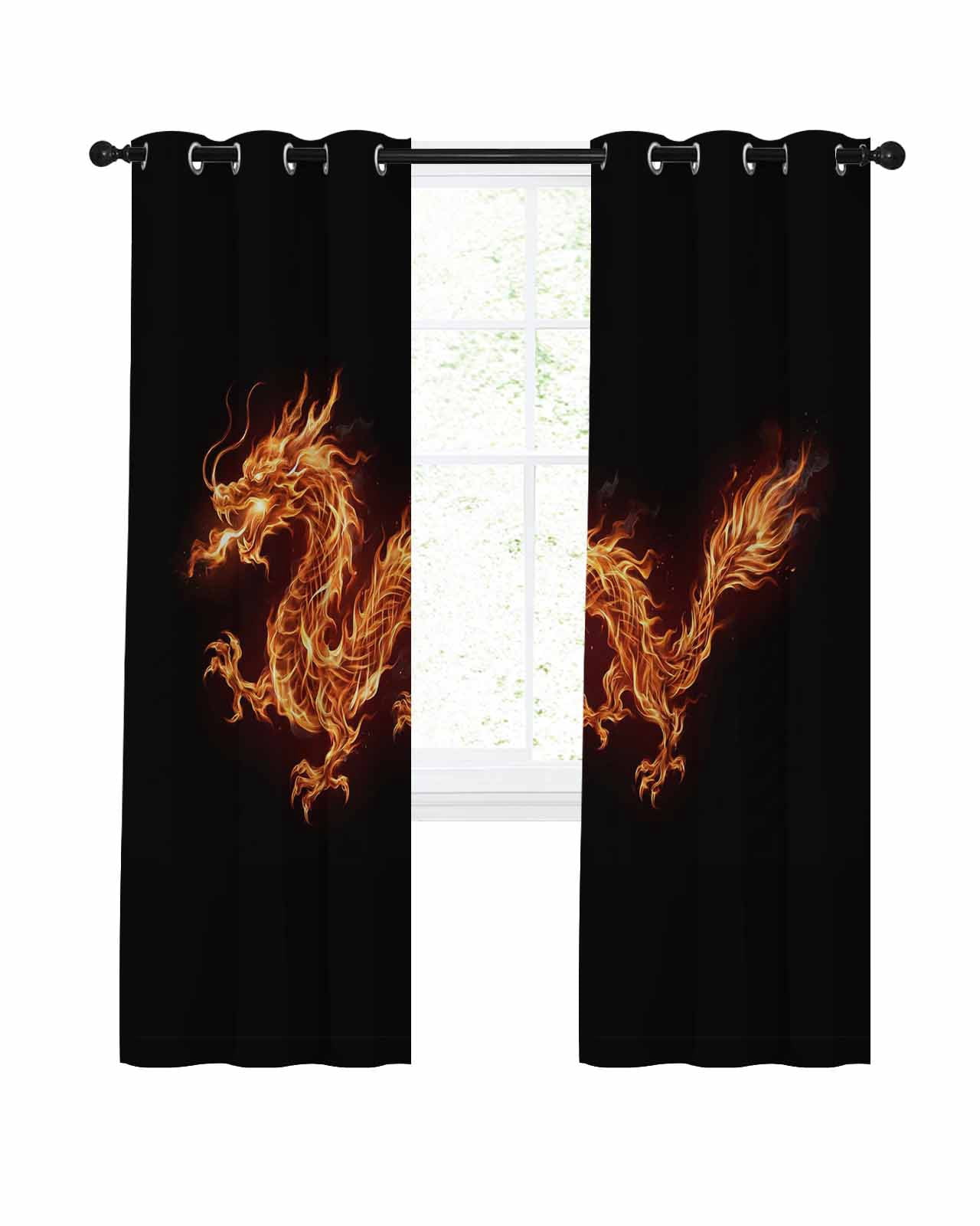 Dragons Flames Blackout Curtains 45 Inch Length Orange Dragon Abstract ...